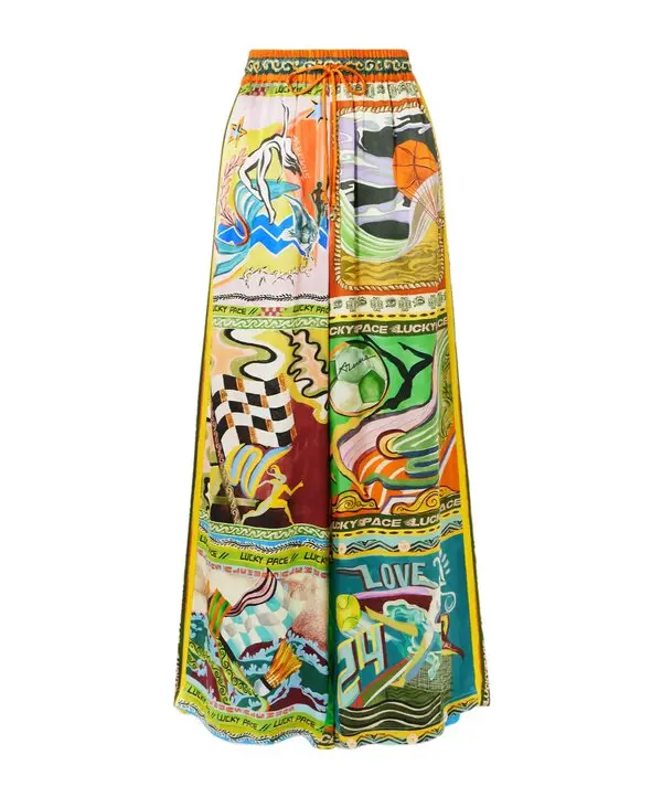 ALEMAIS Printed Satin Wide Leg Pants