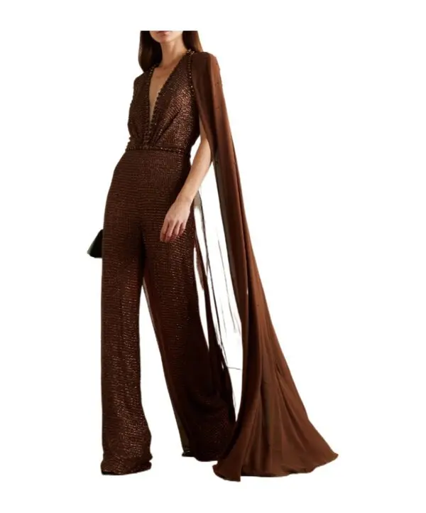 Jenny Packham Embellished Jumpsuit With Cape Effect