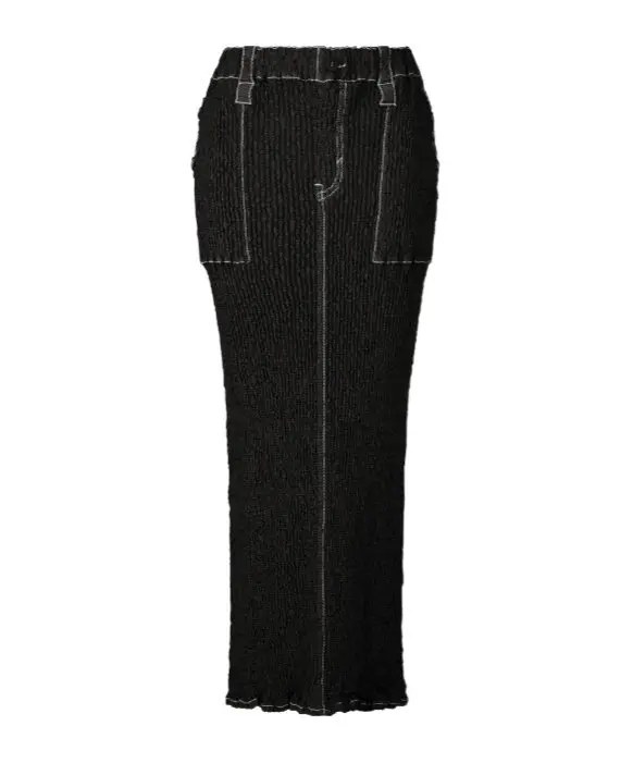 Issey Miyake Midi Skirt With Contrast Stitching And Elasticated Waistband