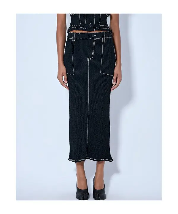 Issey Miyake Midi Skirt With Contrast Stitching And Elasticated Waistband