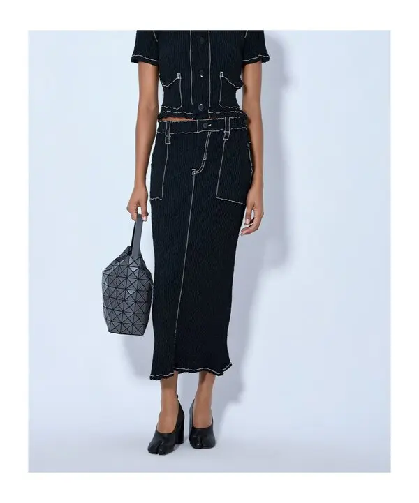 Issey Miyake Midi Skirt With Contrast Stitching And Elasticated Waistband