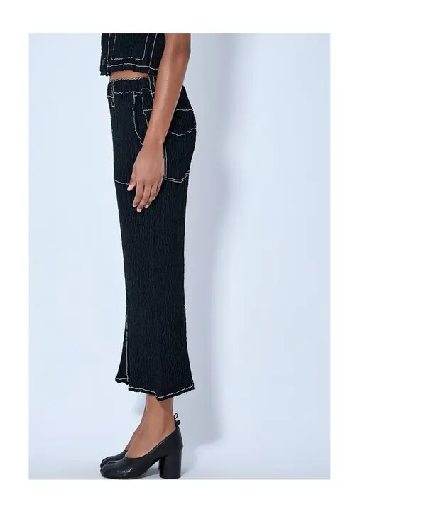 Issey Miyake Midi Skirt With Contrast Stitching And Elasticated Waistband