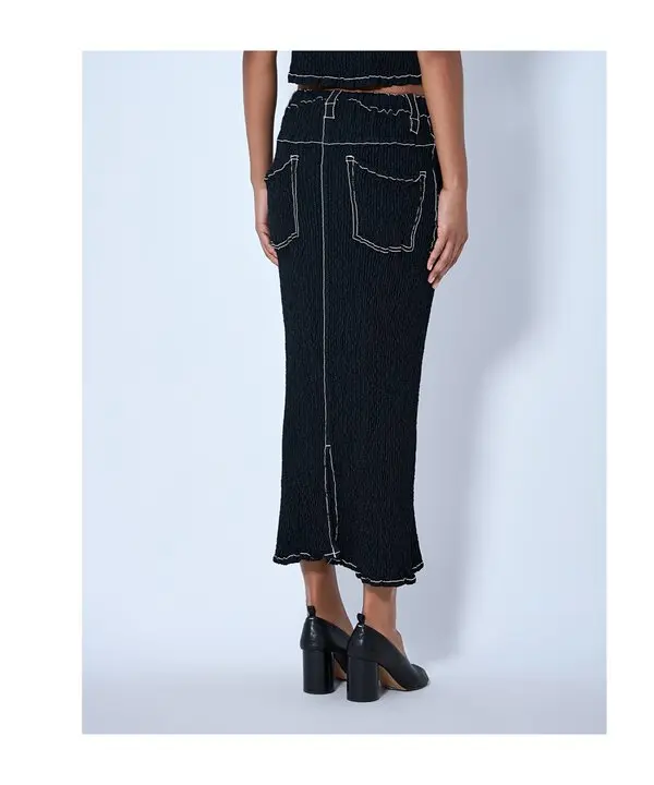 Issey Miyake Midi Skirt With Contrast Stitching And Elasticated Waistband