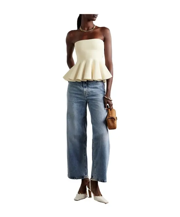 A.L.C. Eliza Strapless Ruffled Stretch-knit Top