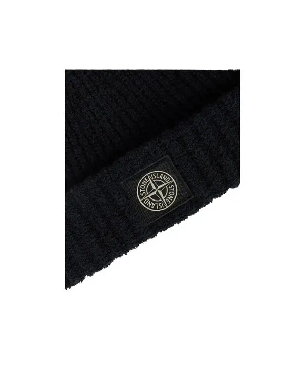 Stone Island Ribbed Knit Beanie With Compass Logo Patch