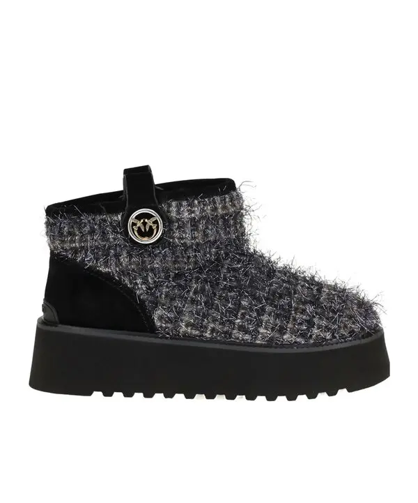Pinko Tweed Lurex Ankle Boots - Black