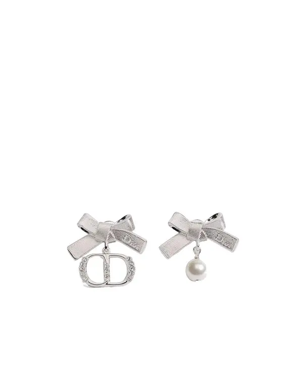 Dior Cd Parure Earrings With Pearl And Crystals - Silver