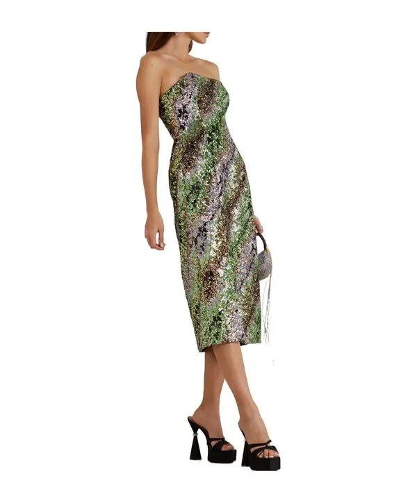 Halpern Sequined Strapless Midi Dress