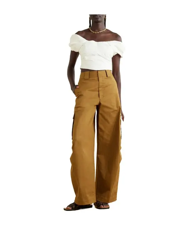 A.L.C. Off-the-shoulder Gathered Cotton-blend Poplin Top