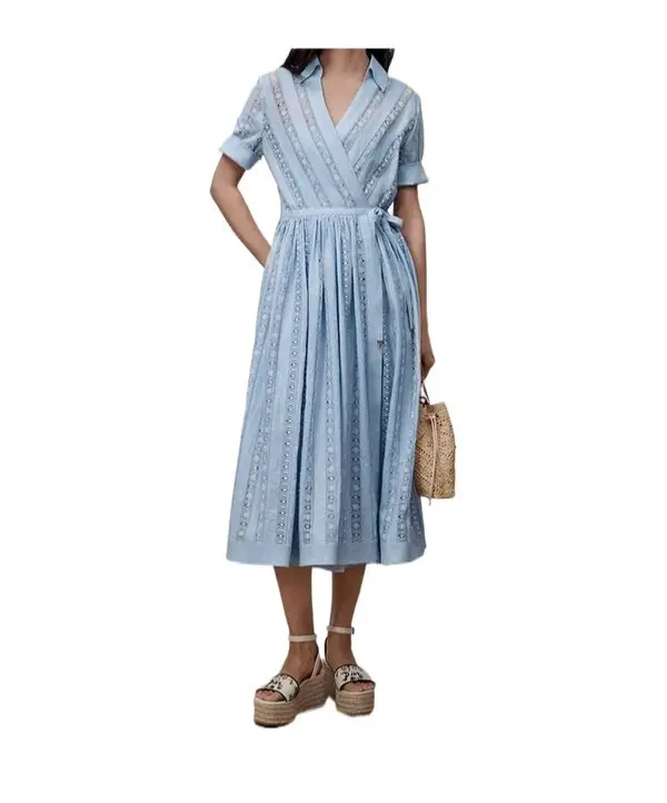 Dior Embroidered Midi Flared Dress - Light Blue