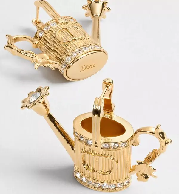 Dior Gold-finish Metal Crystal Embellished Watering Can Earrings