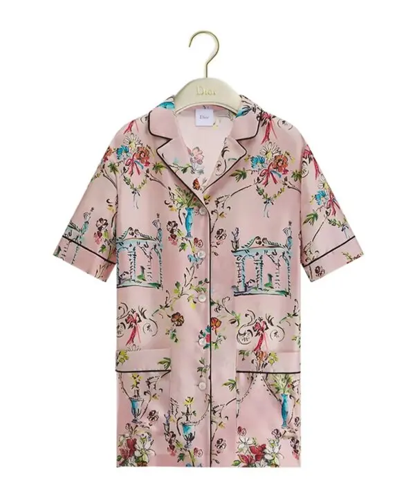Dior Short-sleeved Shirt With Floral Print And Contrast Piping