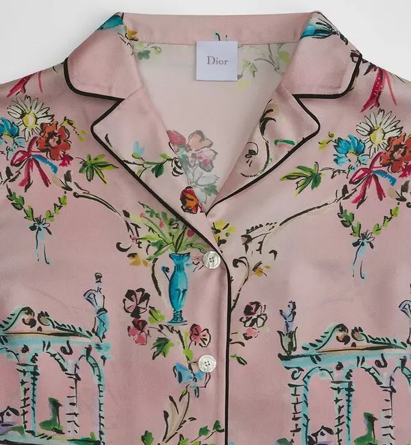 Dior Short-sleeved Shirt With Floral Print And Contrast Piping