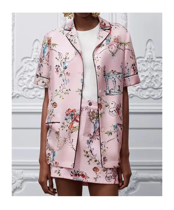 Dior Short-sleeved Shirt With Floral Print And Contrast Piping