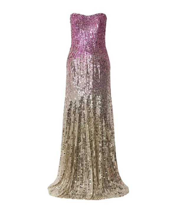 Jenny Packham Strapless Ombré Sequined Chiffon Gown - No