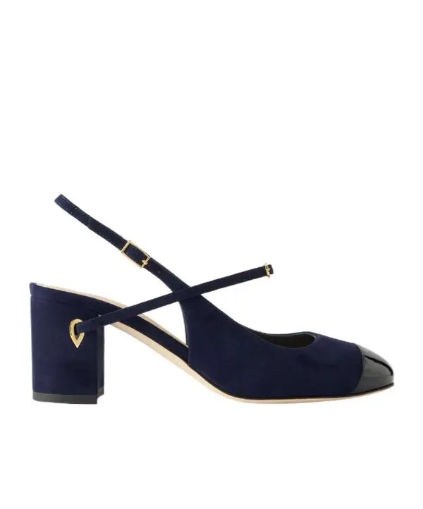 Jennifer Chamandi Patent Leather-trimmed Suede Slingback Pumps