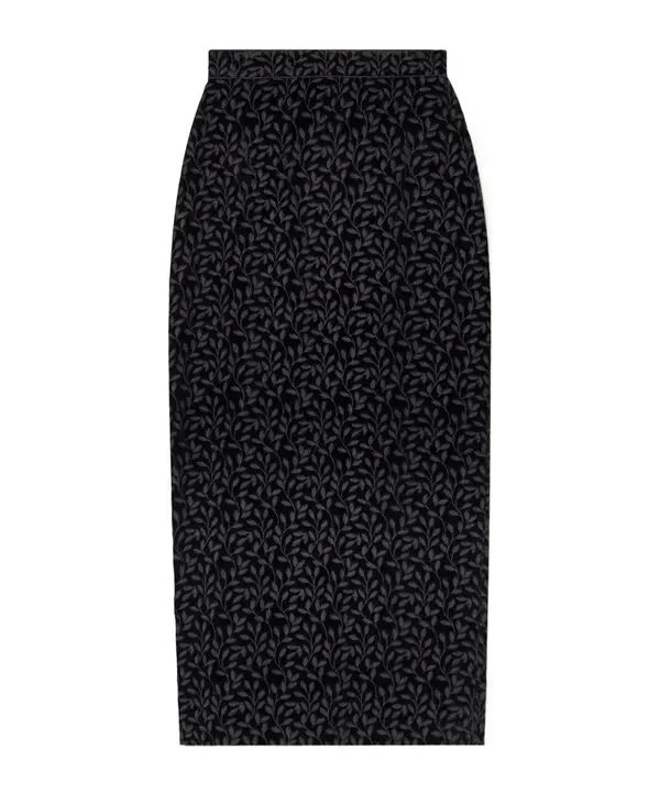 Saloni Embroidered Velvet Midi Skirt With Satin Trim