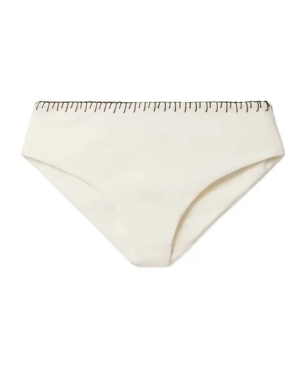 Marysia Embroidered Seersucker Bikini Briefs