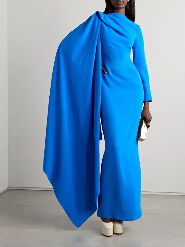 Solace Asymmetric Draped Crepe Gown