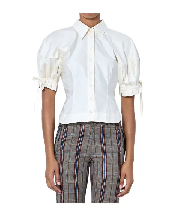 VIVIENNE WESTWOOD Cotton Poplin Shirt With Pleated Sleeves - White