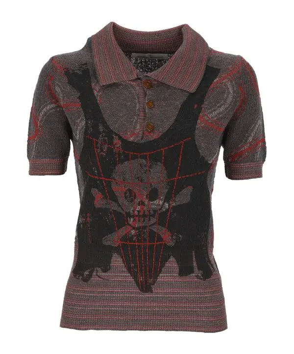 VIVIENNE WESTWOOD Graphic Intarsia Knit Polo Top - Purple