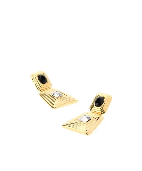 Alessandra Rich Geometric Crystal Drop Earrings - Gold