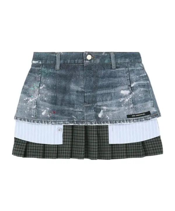 Andersson Bell Layered Mini Pleated Denim Skirt