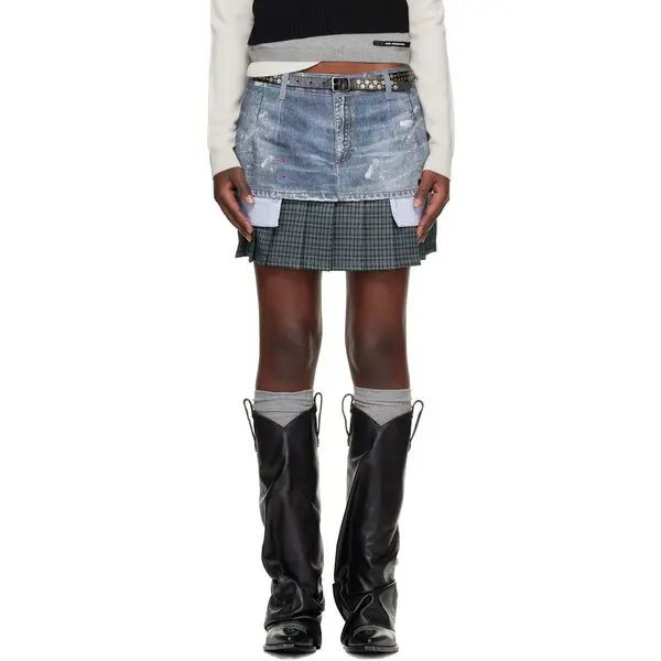 Andersson Bell Layered Mini Pleated Denim Skirt