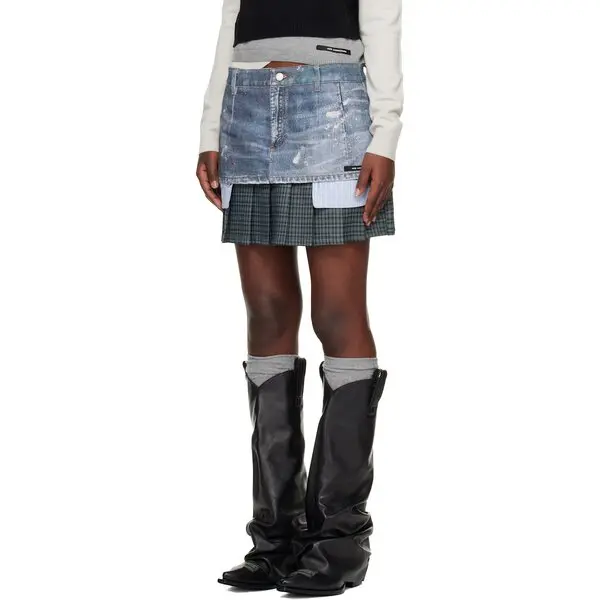 Andersson Bell Layered Mini Pleated Denim Skirt