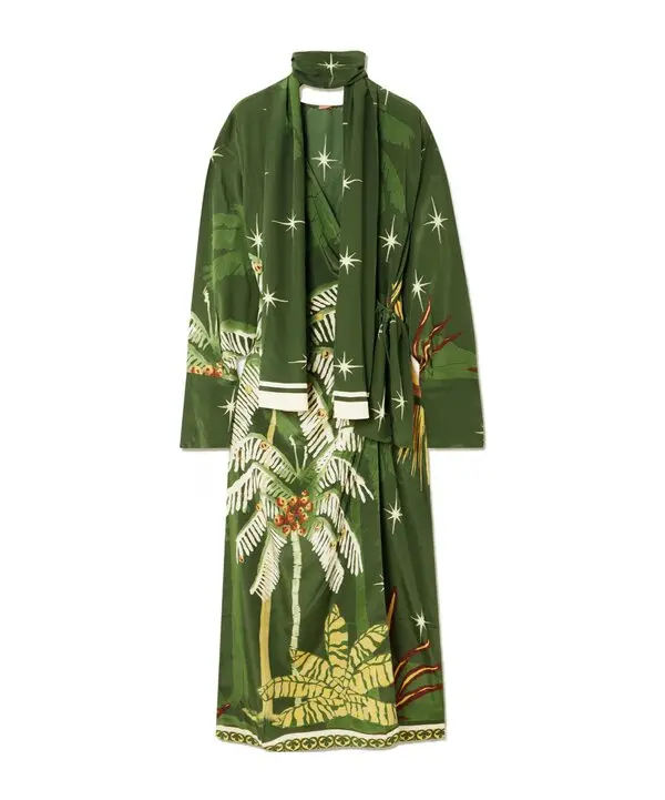 Johanna Ortiz Eternity Begins Printed Wrap Maxi Dress - Green