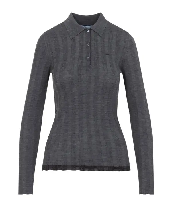 Prada Long-sleeved Knitted Polo Top