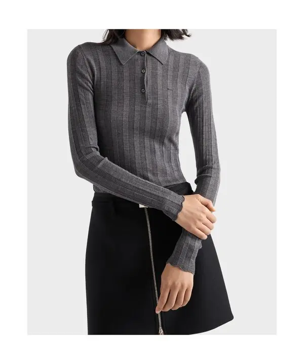 Prada Long-sleeved Knitted Polo Top