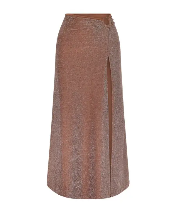 Johanna Ortiz Embellished Recycled Stretch-lurex Midi Skirt - Brown