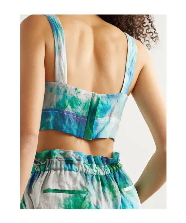 JASON WU Cropped Printed Crinkled Cotton-blend Top