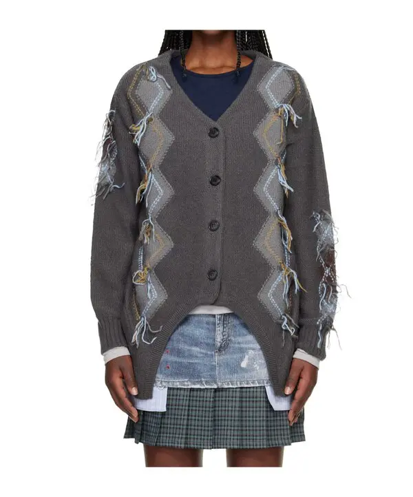 Andersson Bell Diamond Pattern Cardigan With Loose Threads