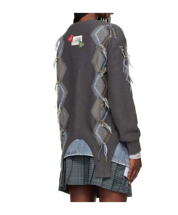 Andersson Bell Diamond Pattern Cardigan With Loose Threads