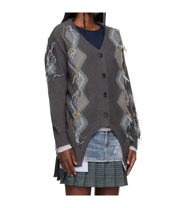 Andersson Bell Diamond Pattern Cardigan With Loose Threads