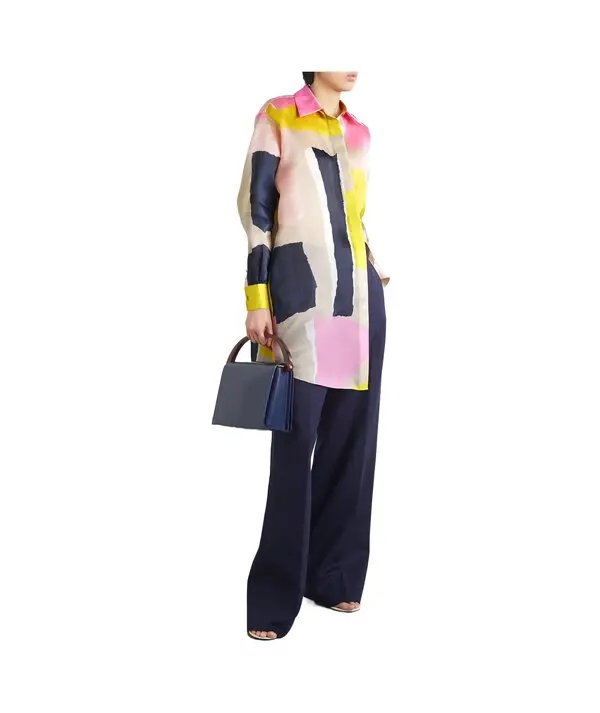 Lafayette 148 New York Oversized Printed Silk Satin Shirt