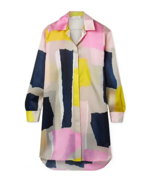 Lafayette 148 New York Printed Silk Satin Oversized Shirt - No