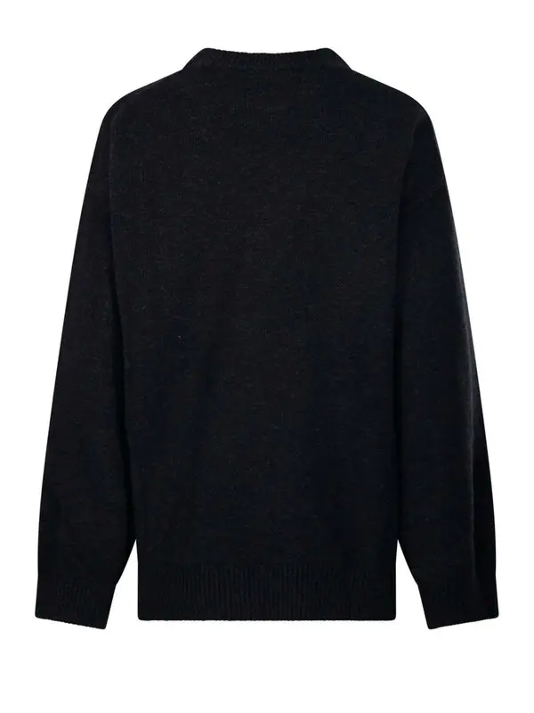 GANNI Oversized Floral Logo Knitted Sweater - Phantom Black