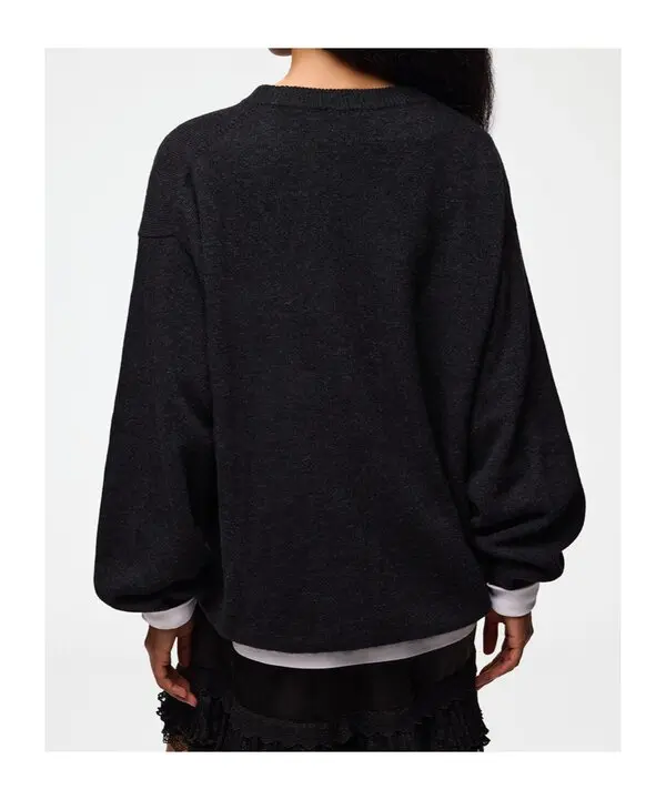 GANNI Oversized Floral Logo Knitted Sweater - Phantom Black