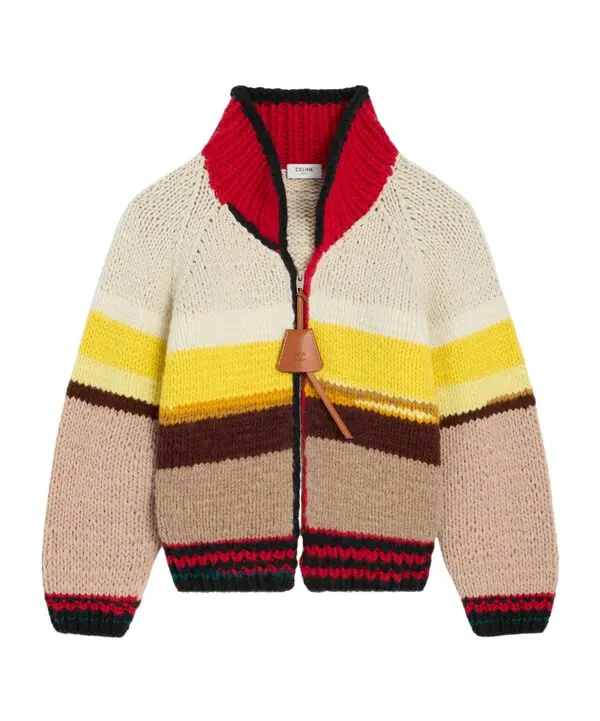 Celine Striped Wool Cardigan With Shawl Collar - Polychromatic