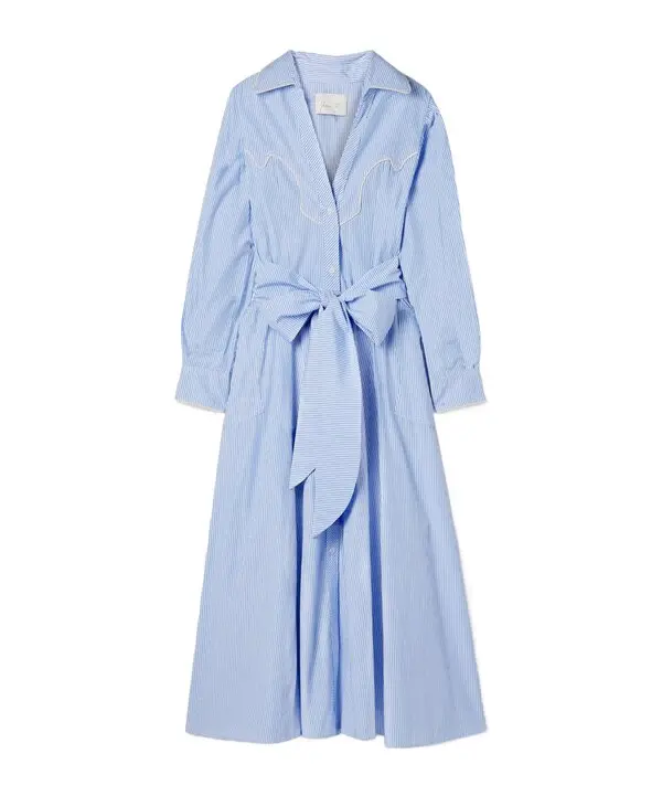Johanna Ortiz Striped Poplin Midi Shirt Dress With Embroidery And Belt - No