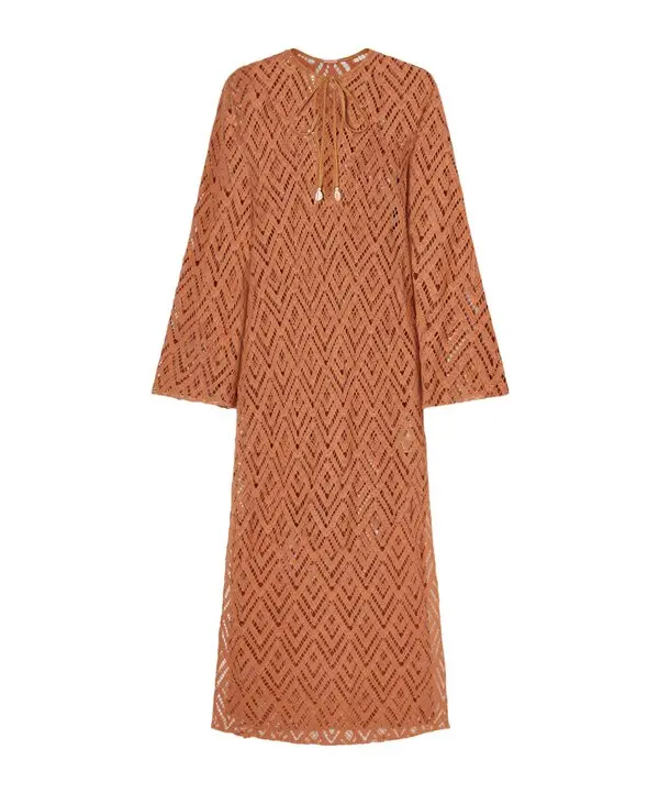 Johanna Ortiz Wild Savannah Open-knit Cotton Tunic Dress - Brown