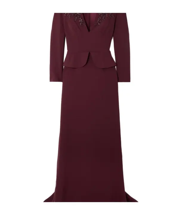 Jenny Packham Long-sleeve Trailing Evening Dress