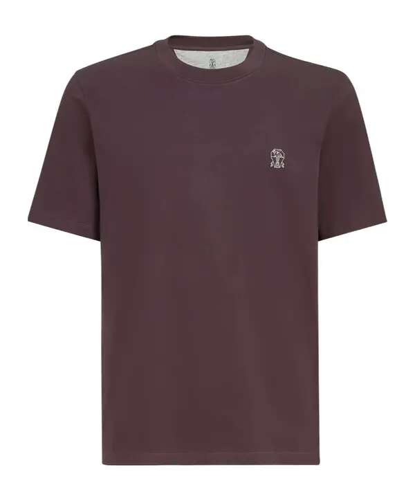 Brunello Cucinelli Cotton Jersey Crew Neck T-shirt With Logo - Brown