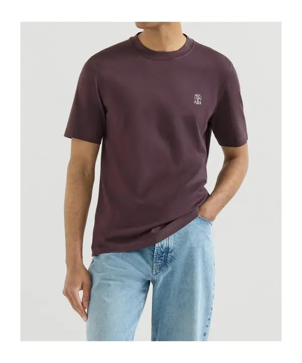 Brunello Cucinelli Cotton Jersey Crew Neck T-shirt With Logo - Brown