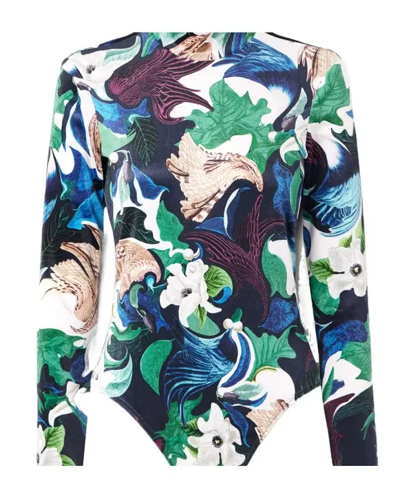 MARY KATRANTZOU Jordan Printed Stretch-velvet Turtleneck Bodysuit - No