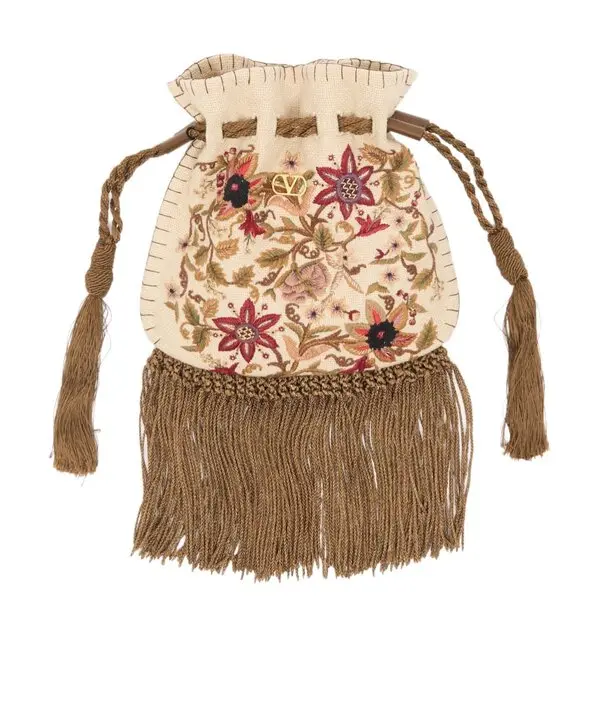 Valentino Garavani Embroidered Drawstring Clutch With Tassels - No