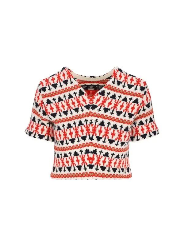 Celine Fair Isle Wool And Cashmere Cropped Sweater
